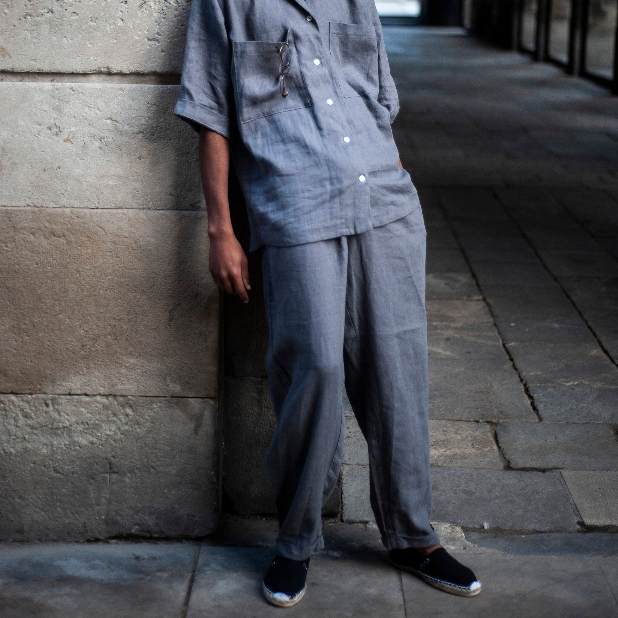 Men's Two-piece Linen Pants Set, Linen Camp Collar Shirt and Pants for ...