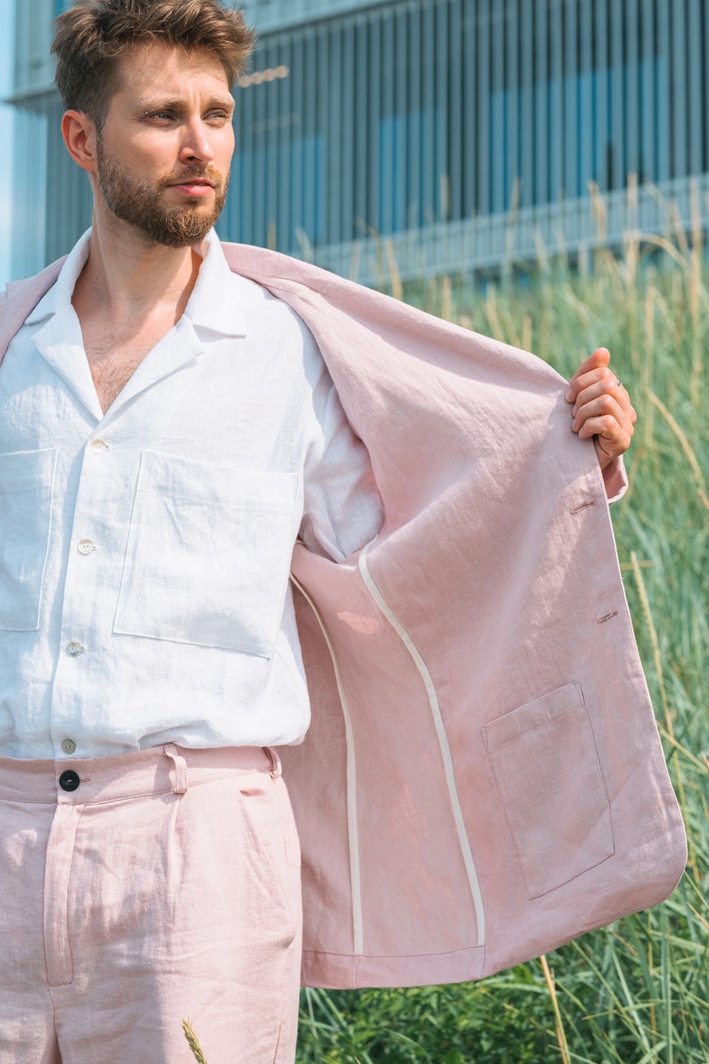 Wedding Guest Classic Linen Jacket for Men Dusty Rose - Etsy