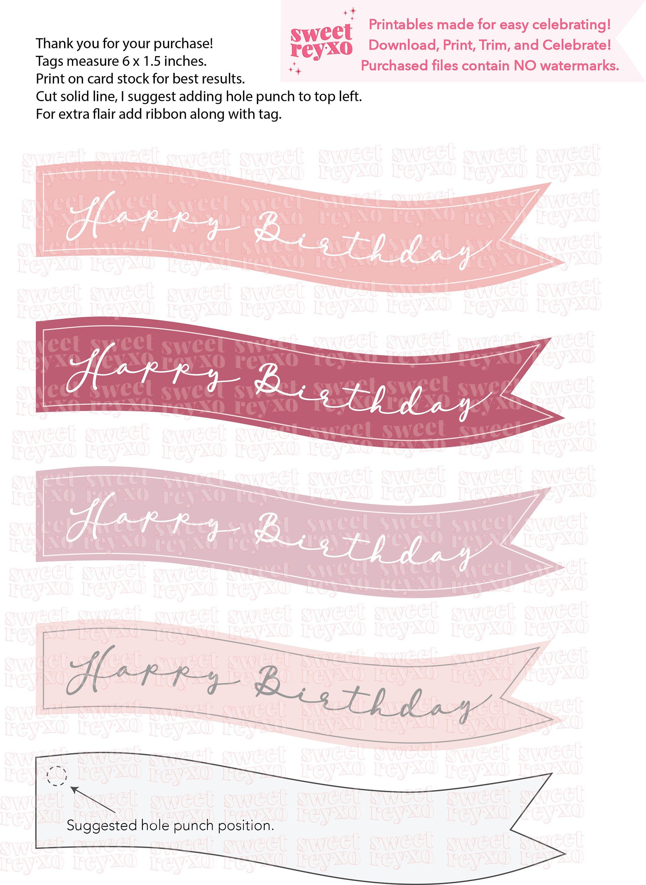 Printable Birthday Gift Tag | Birthday Ribbon Tag | Happy Birthday Gift ...