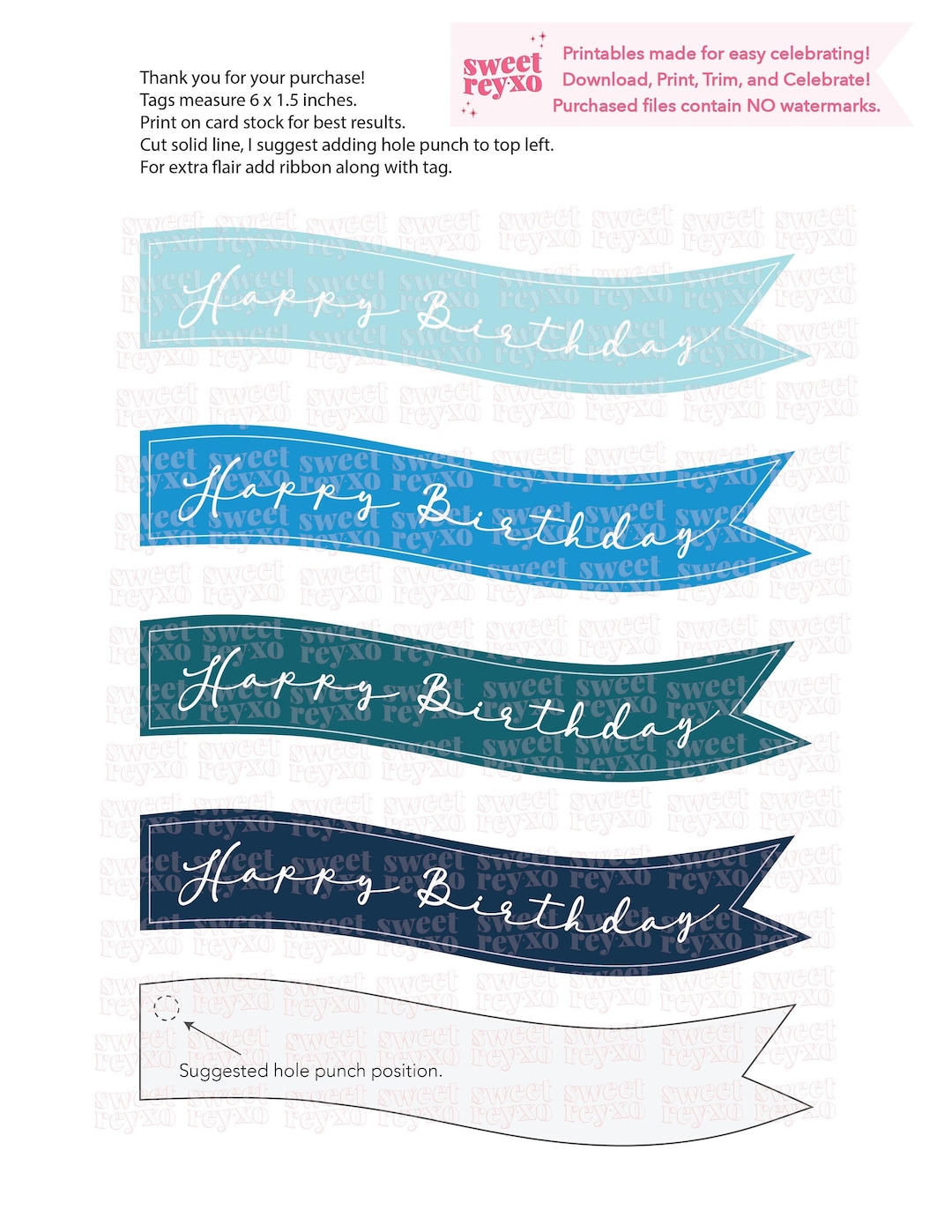 Printable Birthday Gift Tag | Birthday Ribbon Tag | Happy Birthday Gift ...