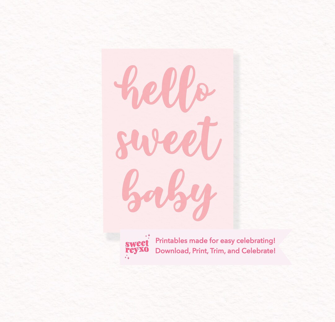 Hello Sweet Baby Card | Baby Girl Card | Baby Shower Printable | Hello ...
