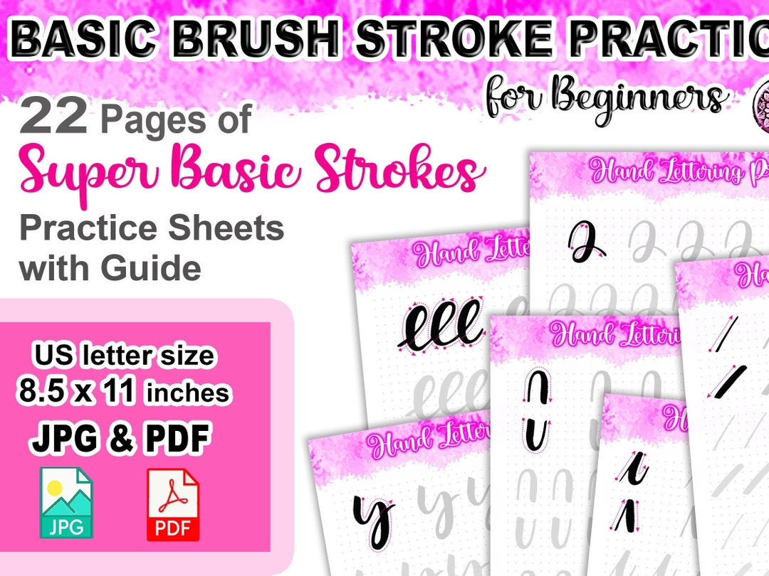 Hand-lettering Basic Brush Stroke Worksheets for Beginners, Modern ...