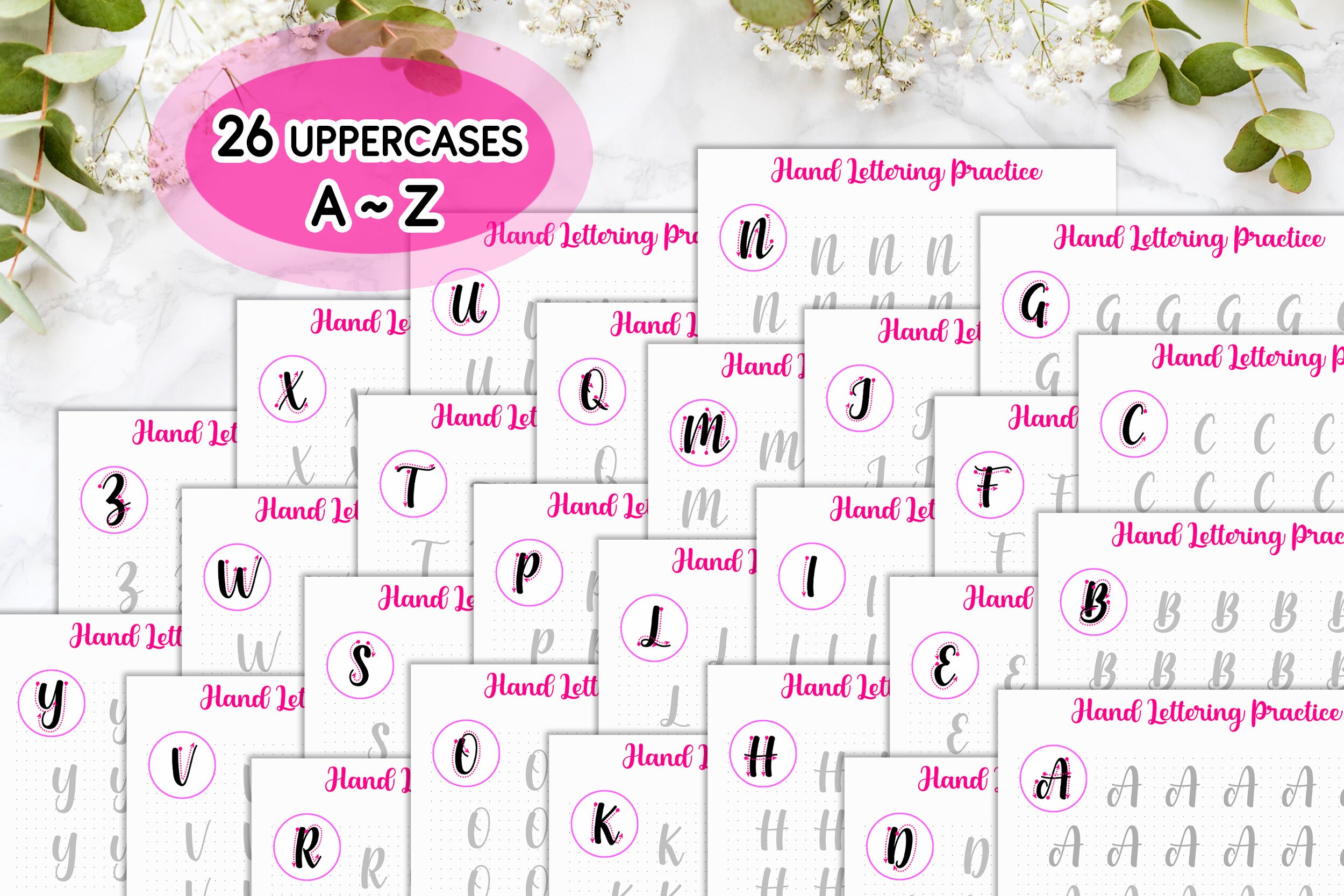 Calligraphy Alphabet Lettering Worksheets Hand-lettering Uppercase ...