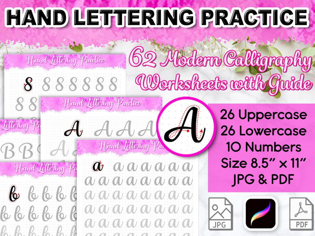 Modern Calligraphy Lettering Worksheets Hand-lettering Uppercase ...