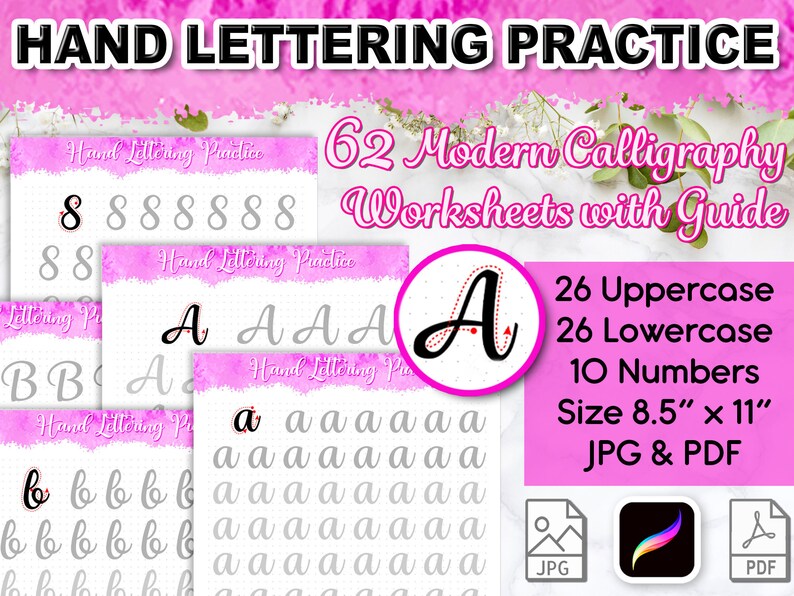 Modern Calligraphy Lettering Worksheets Hand-lettering Uppercase ...