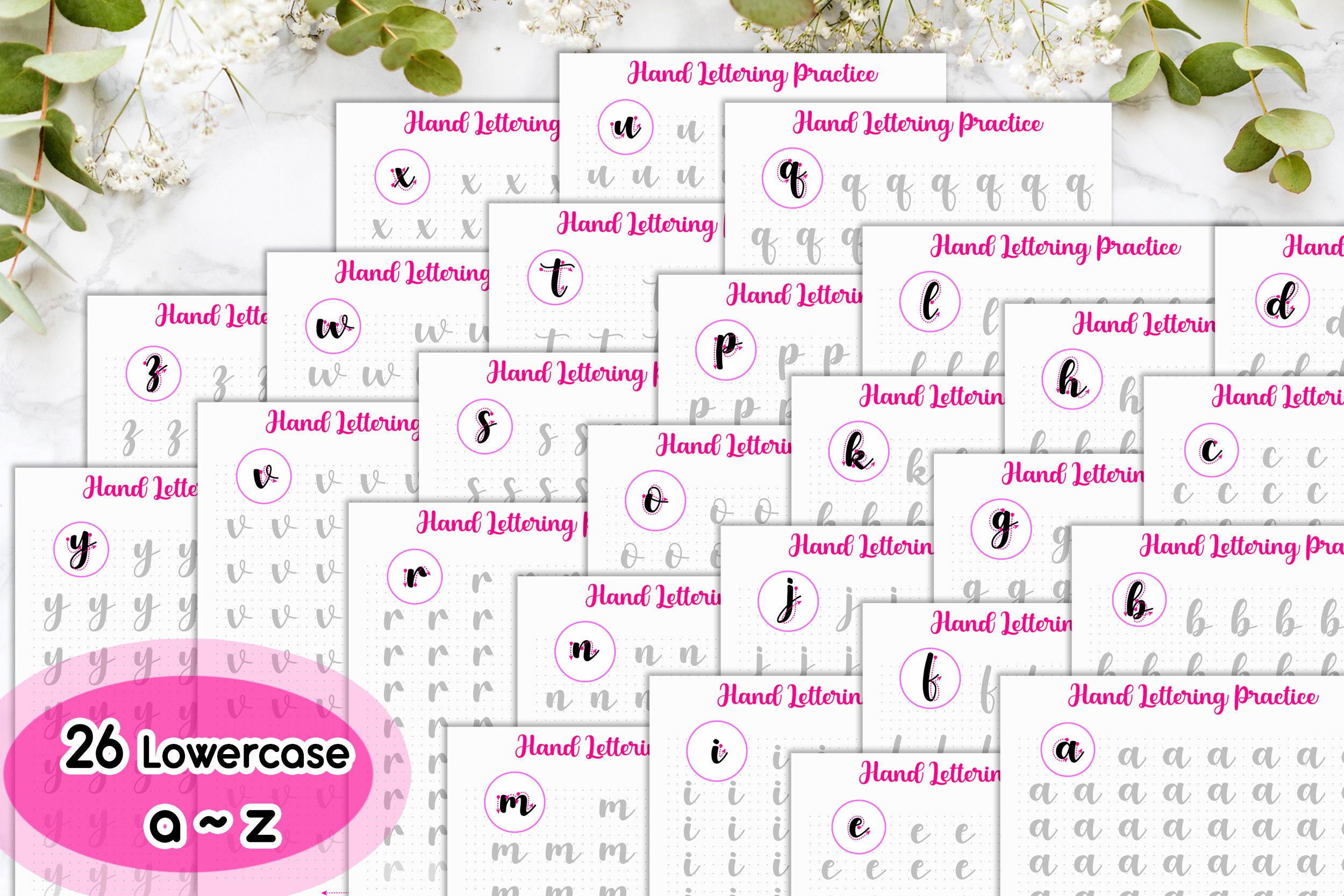 Calligraphy Alphabet Lettering Worksheets Hand-lettering Uppercase ...