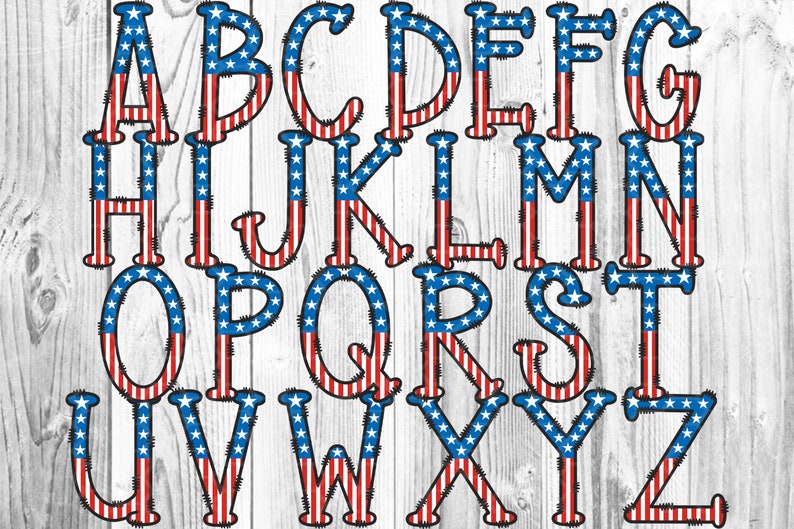 Patriotic USA Flag Doodle Letters, Hand Drawn Alphabet Doodle ...