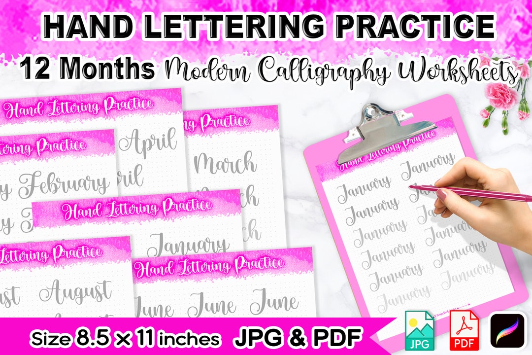 12 Months January to December Hand-lettering Practice Sheets Sweet ...