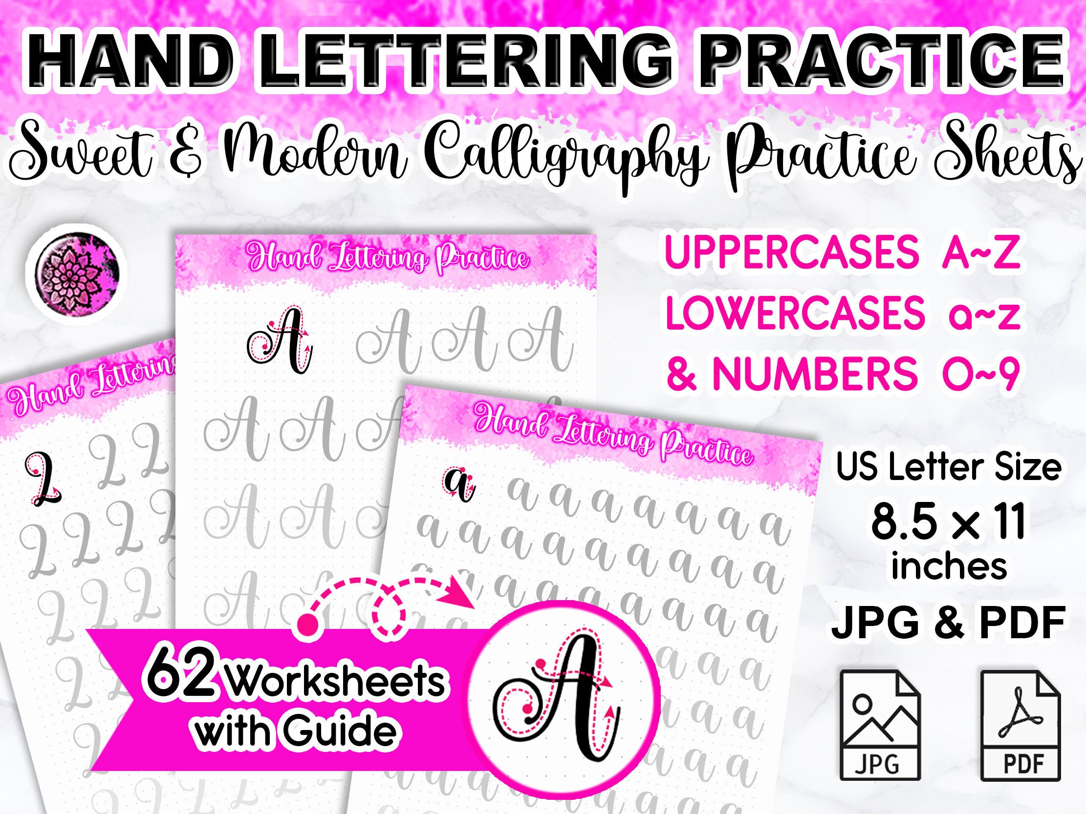 Sweet Swirl Calligraphy Lettering Worksheets Hand-lettering Uppercase ...