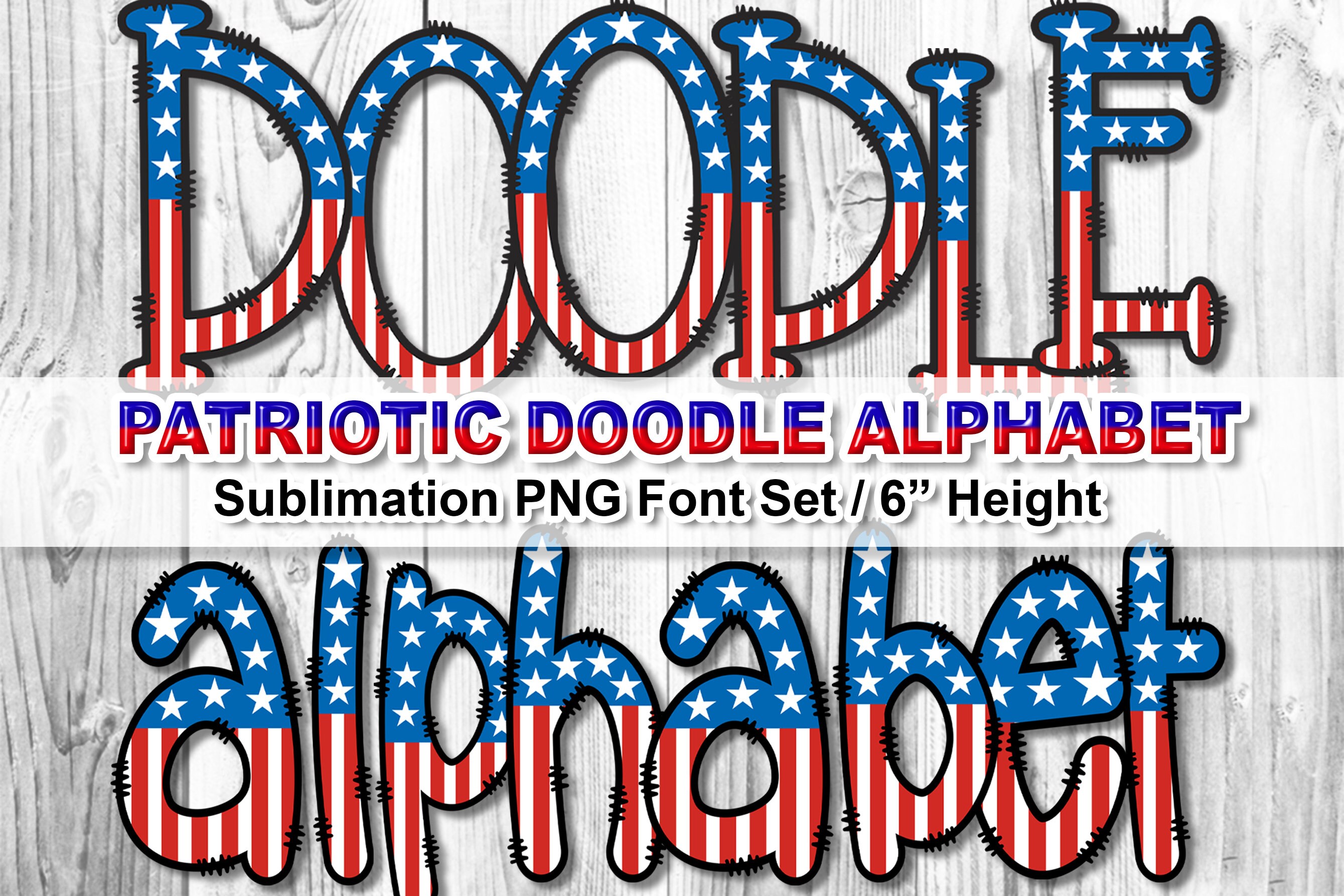 Patriotic USA Flag Doodle Letters, Hand Drawn Alphabet Doodle ...