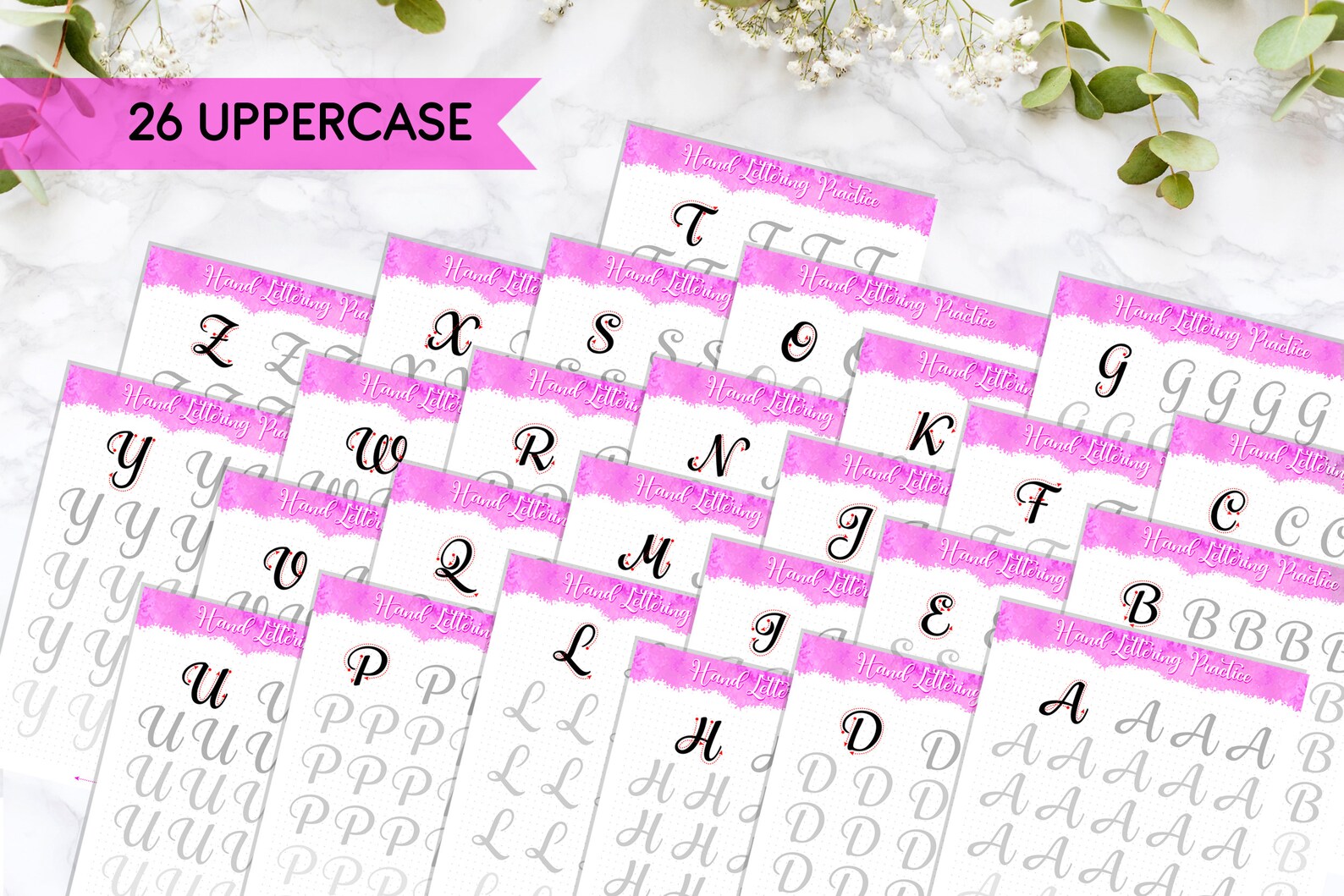 Modern Calligraphy Lettering Worksheets Hand-lettering Uppercase ...