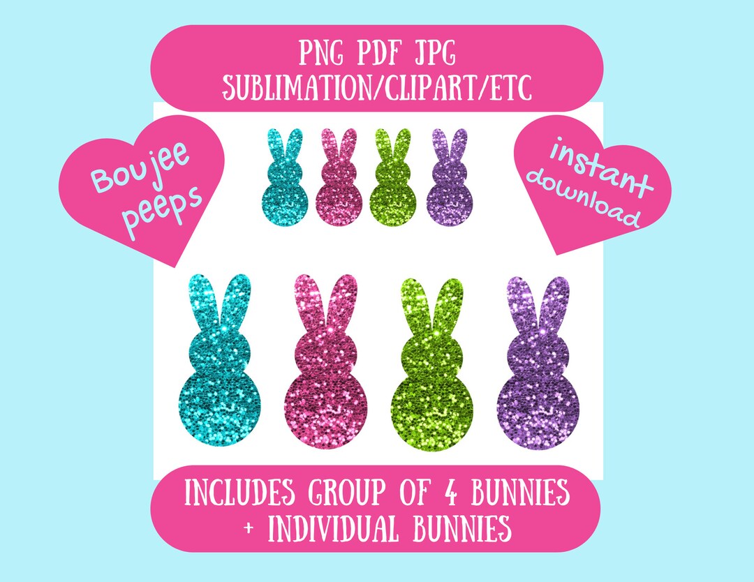 Glitter Easter Bunny PNG, Boujee Peeps PNG, Faux Glitter Bunnies ...