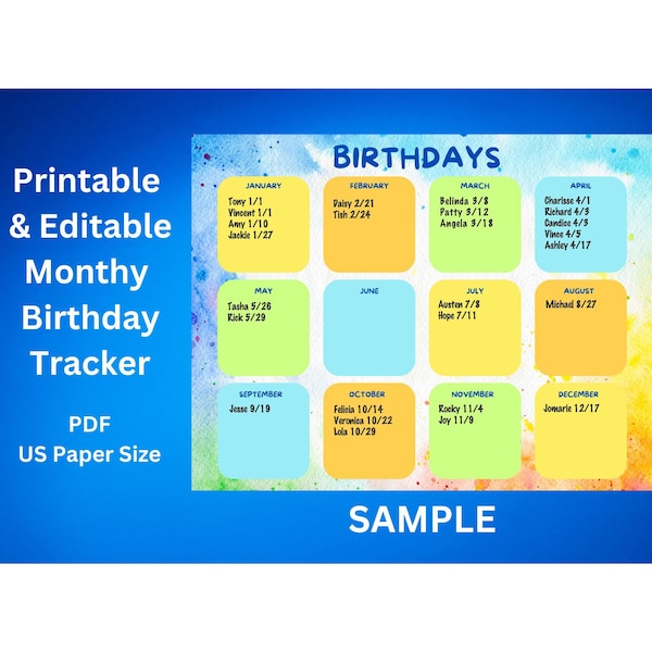 Family Birthday Tracker - Etsy