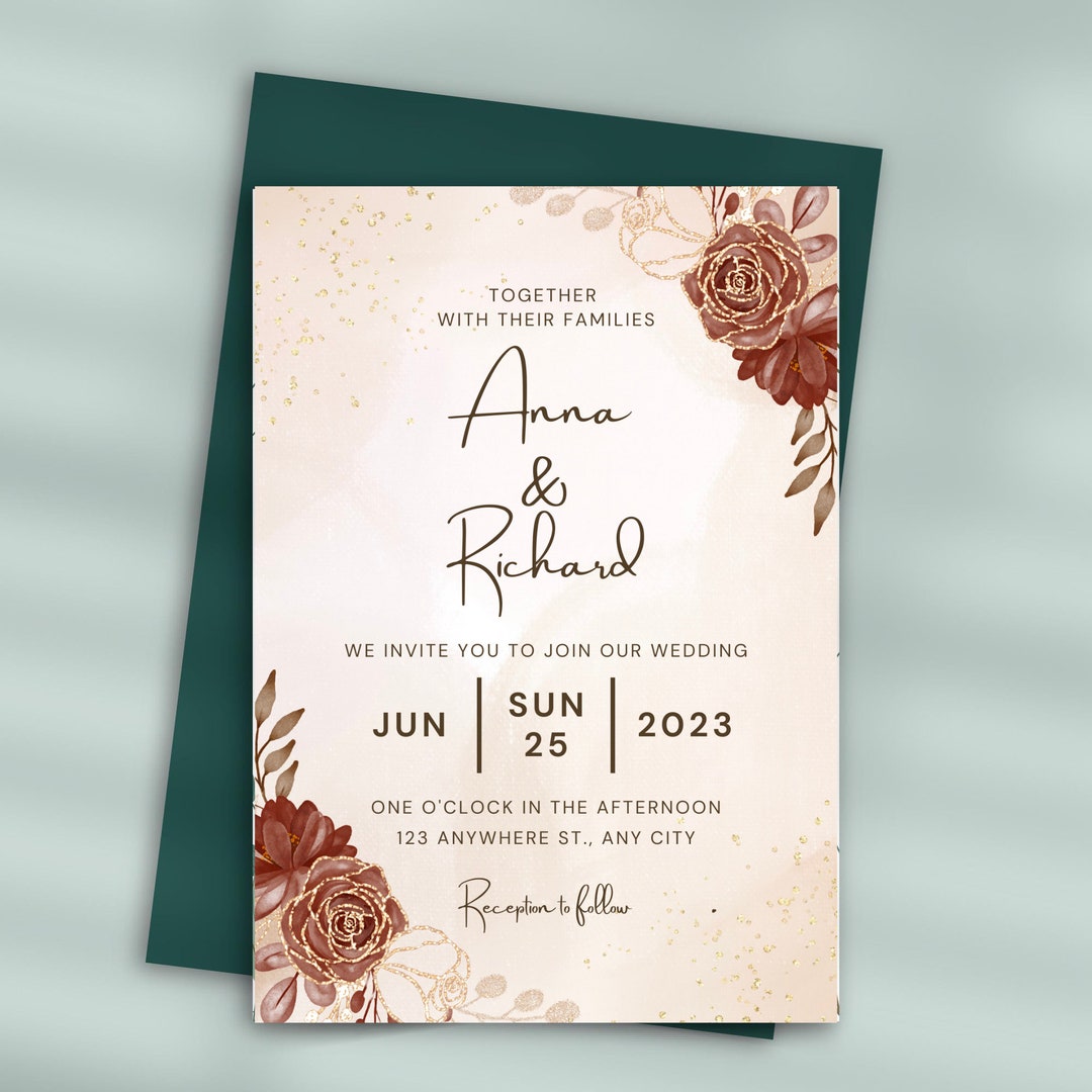 Brown and Cream Watercolor Wedding Invitation Card watercolor Card ...
