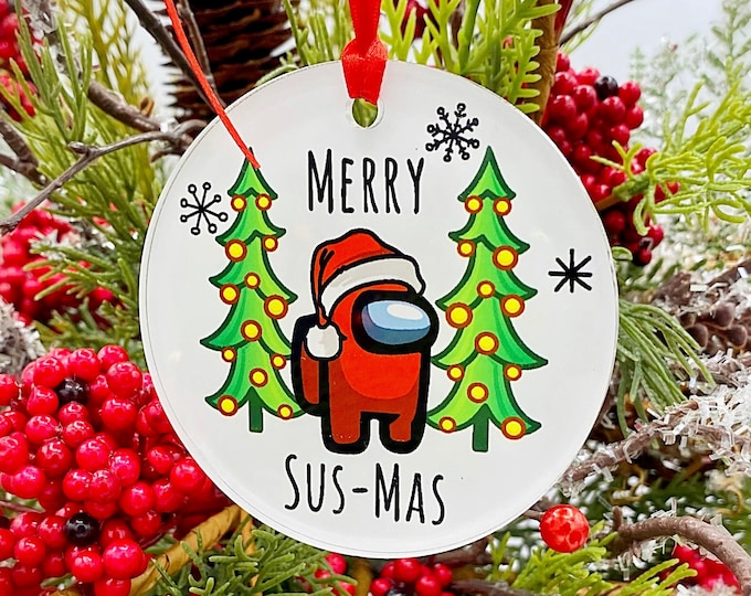 Among Us Merry Sus-mas Christmas Ornament, Among Us Gift Ideas, Among ...