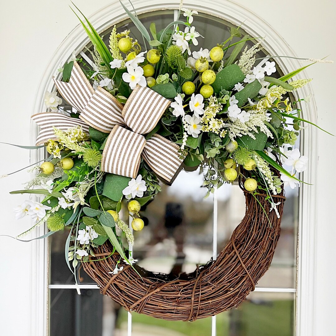Summer Wreath Spring Wreath Everyday Spring Greens & Blossoms With ...