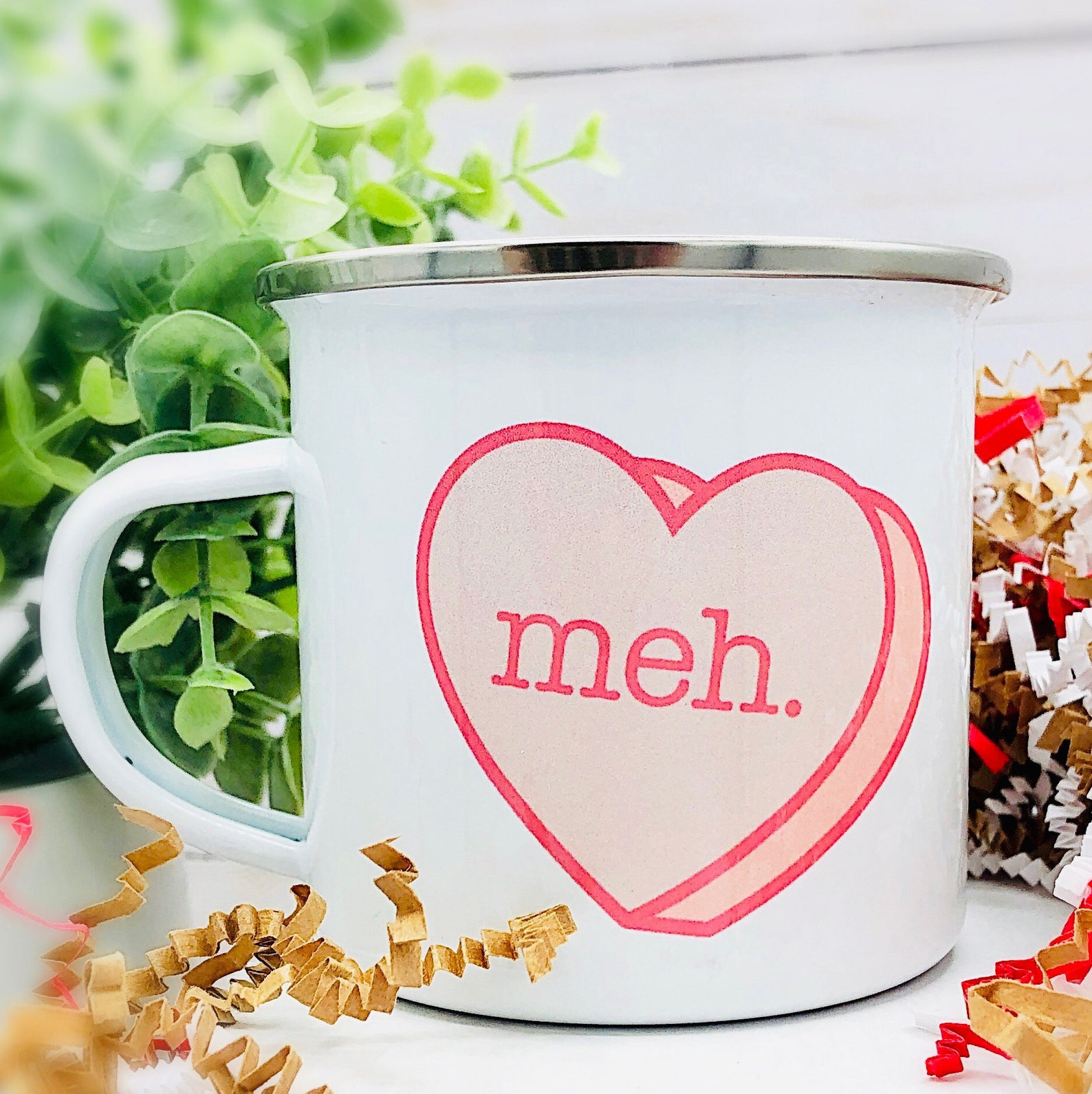 Meh. Candy Heart 12 Oz. Stainless Steel & Enamel Camp Mug Love | Etsy