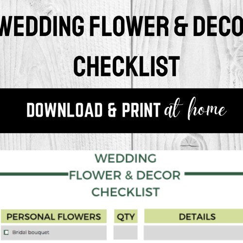Wedding Flower & Decor Checklist Green - Etsy