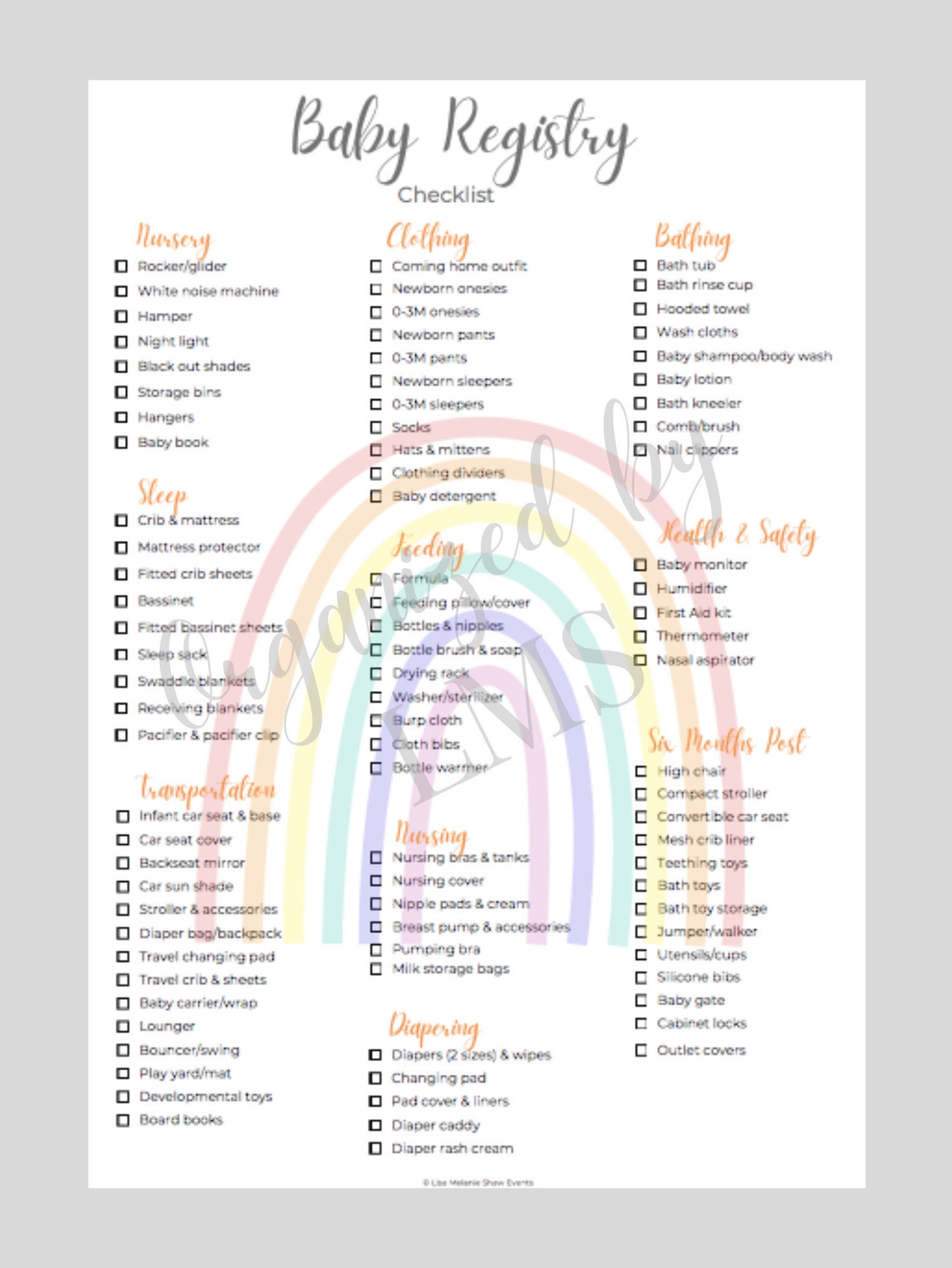 Baby Registry Checklist - Rainbow - Etsy
