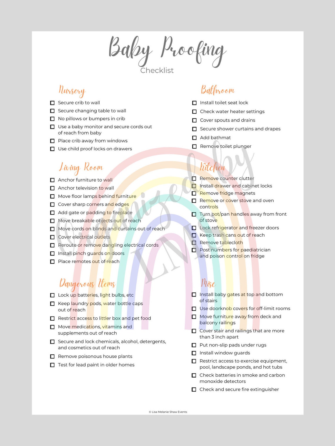 Baby Proofing Checklist - Rainbow - Etsy