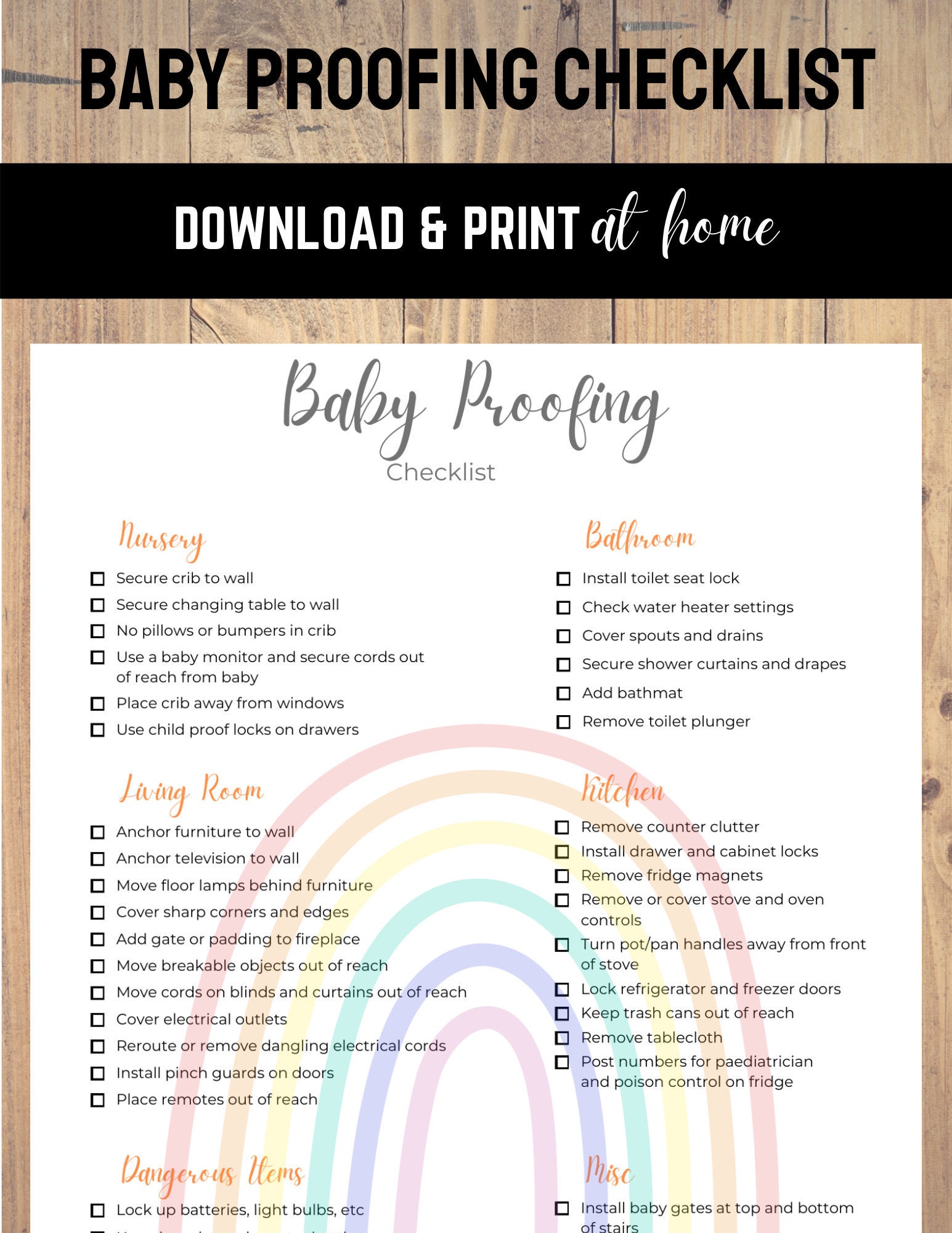 Baby Proofing Checklist - Rainbow - Etsy