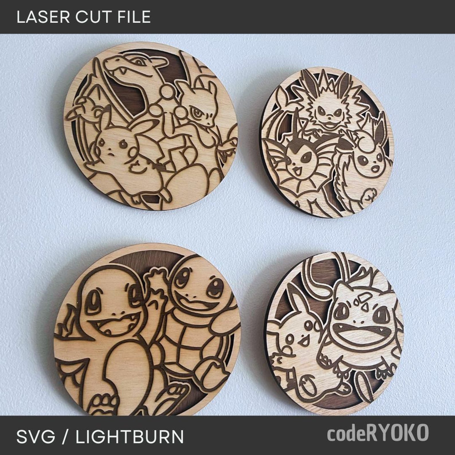 Pokémon Coin 3D SVG Laser Cut Files | Set of 4 Two-layer Wall Art ...