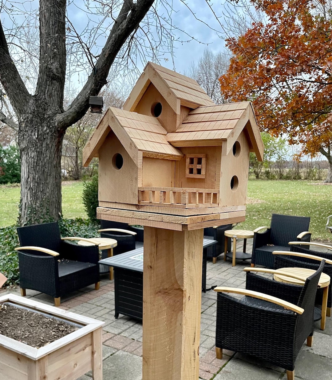 Prairie Birdhouse/feeder Combo, Log Cabin Style, Multi Compartments, 3 ...