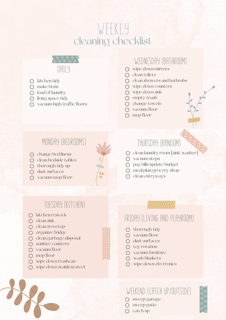 Editable Cleaning Checklist | Aesthetic Cleaning Checklist | Editable ...