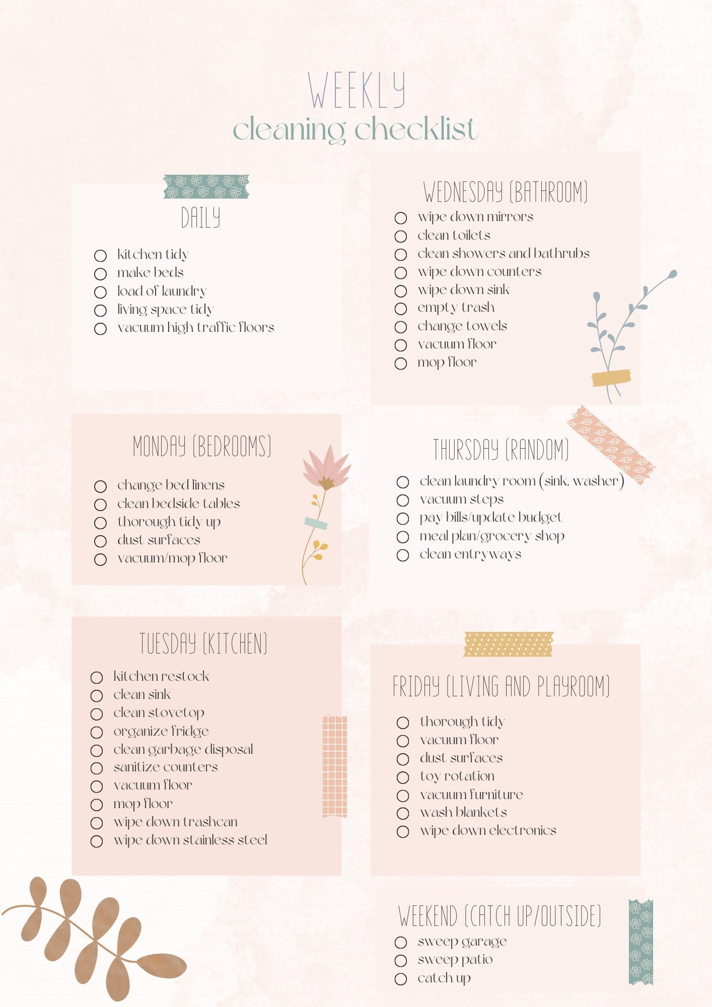 Editable Cleaning Checklist | Aesthetic Cleaning Checklist | Editable ...