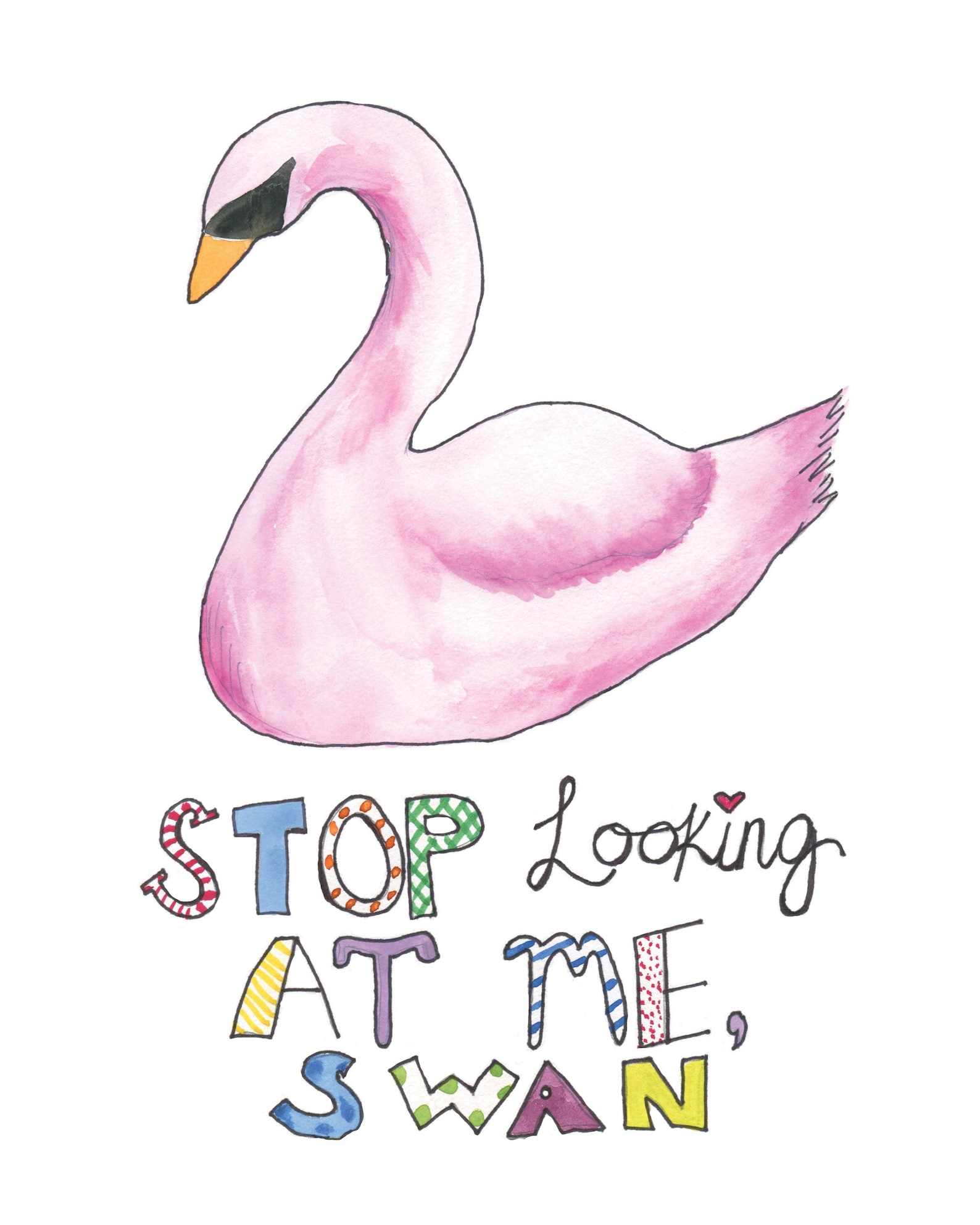 Stop Looking at Me Swan Watercolor - Etsy