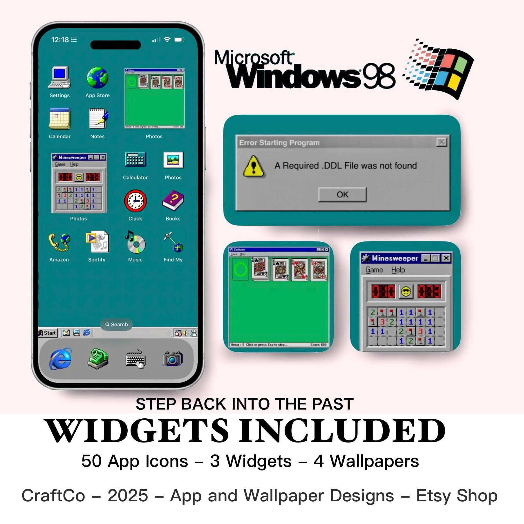 Windows 98/XP App Icons Pack | Retro Cozy Y2K Phone Customization ...