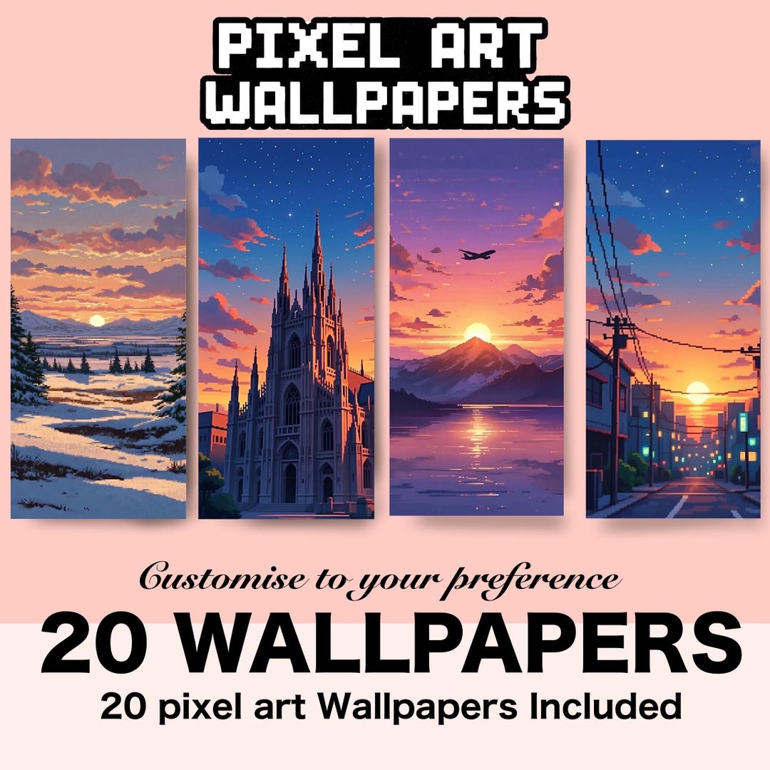 8-bit Sunset Pixel Art Wallpapers | Retro Pack (20 Designs) (digital ...