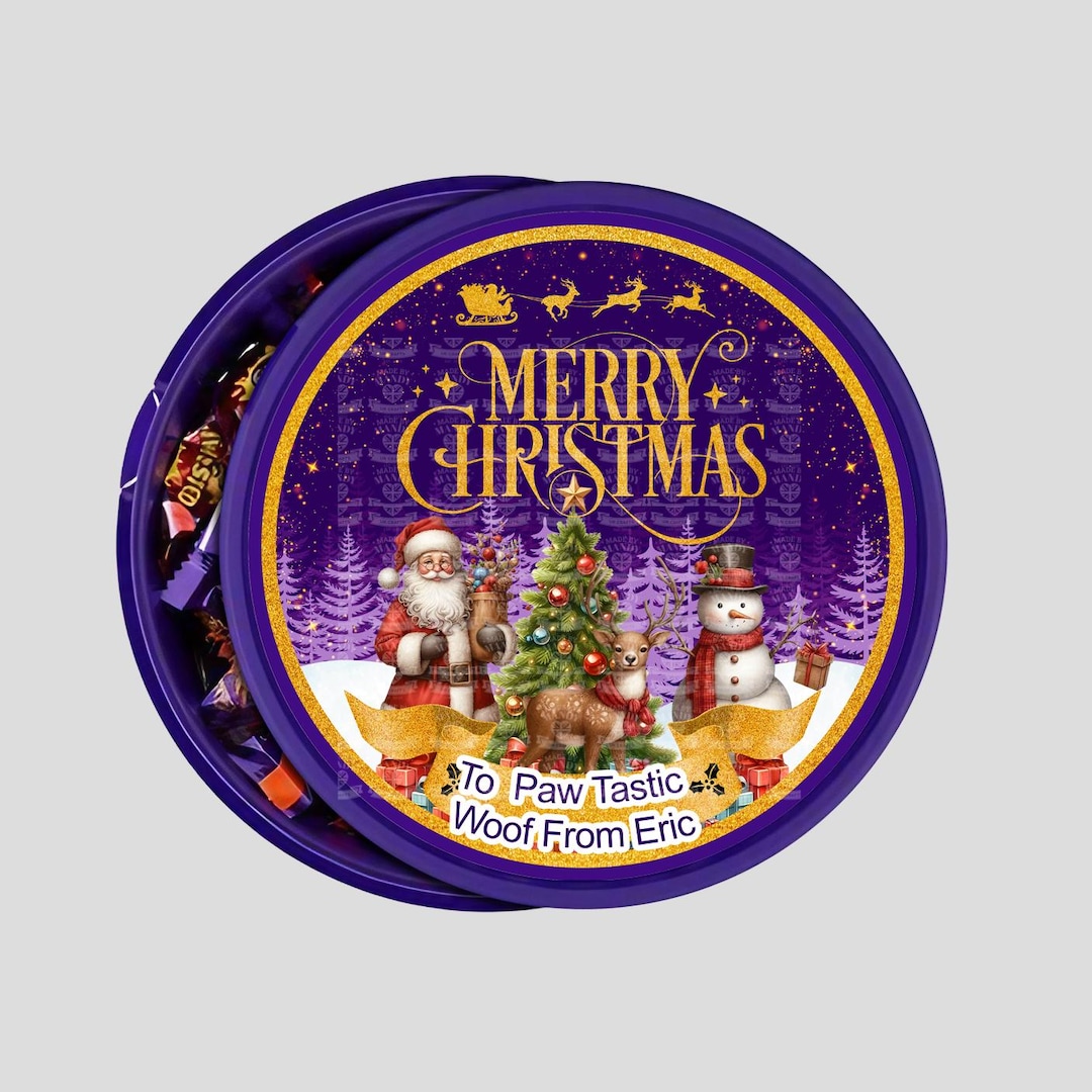 Personalised Christmas Chocolate Tub Glossy Vinyl Sticker, Label ...
