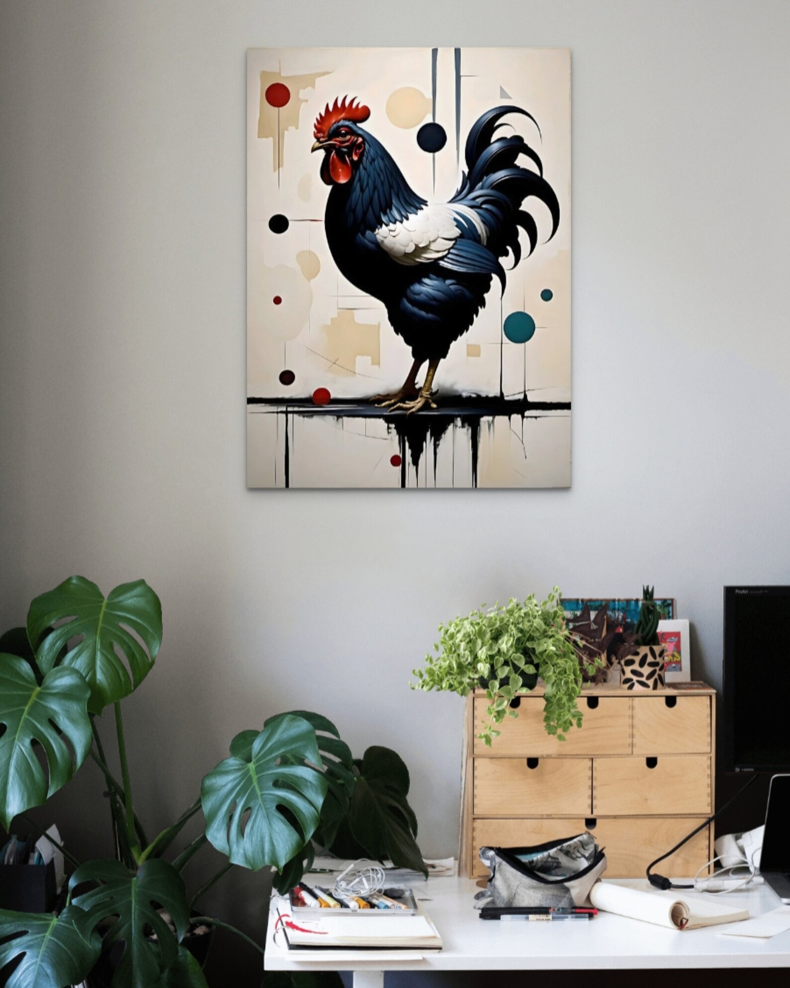 Stunning Rooster Canvas Wall Art, Colorful Rooster Painting, Unique ...