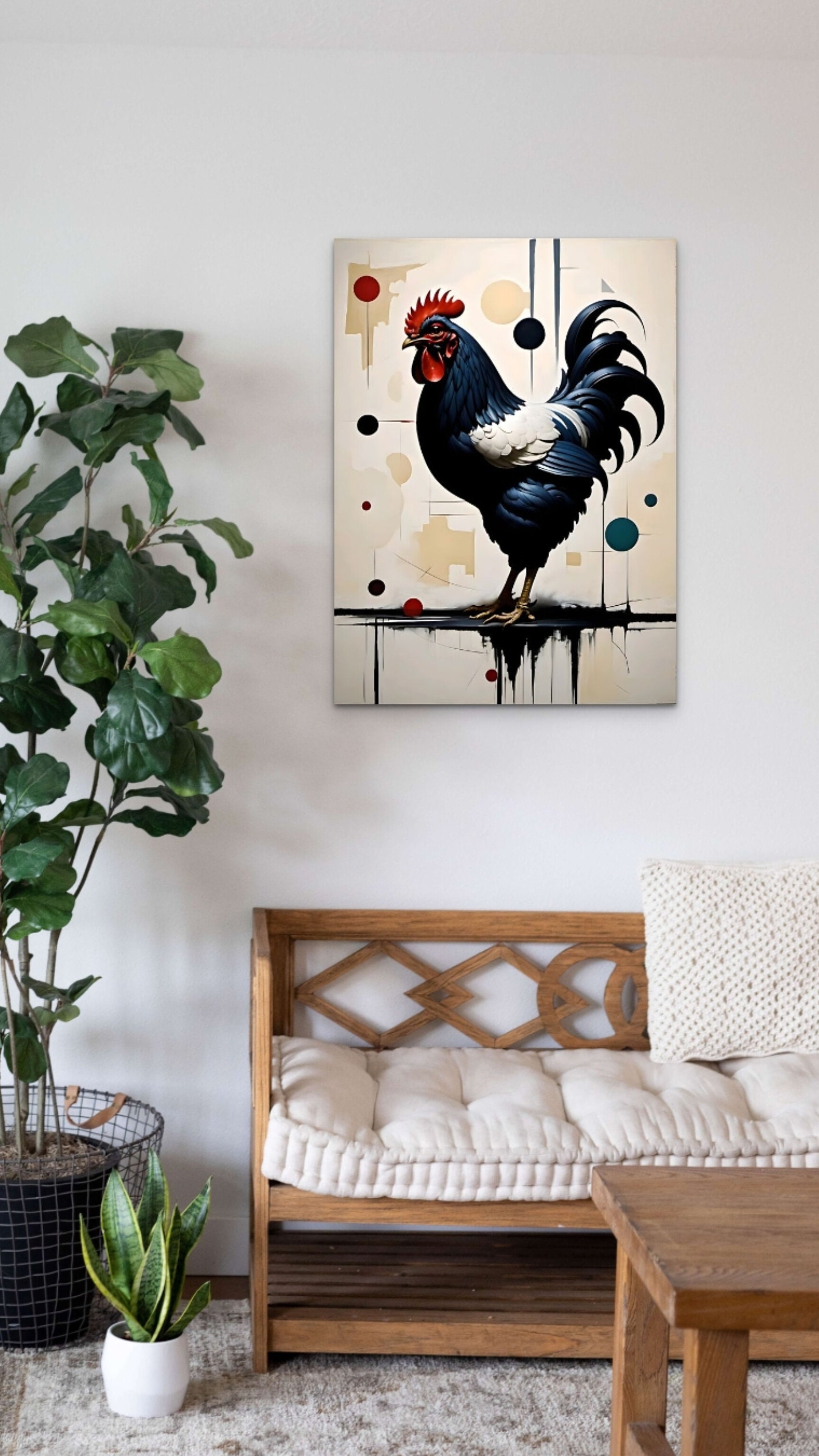Stunning Rooster Canvas Wall Art, Colorful Rooster Painting, Unique ...
