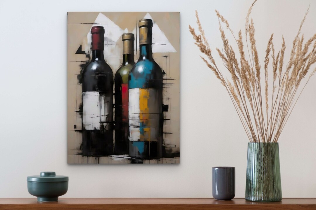 Abstract Wine Bottle Painting Wall Art, Classy Home Decor Canvas Print ...