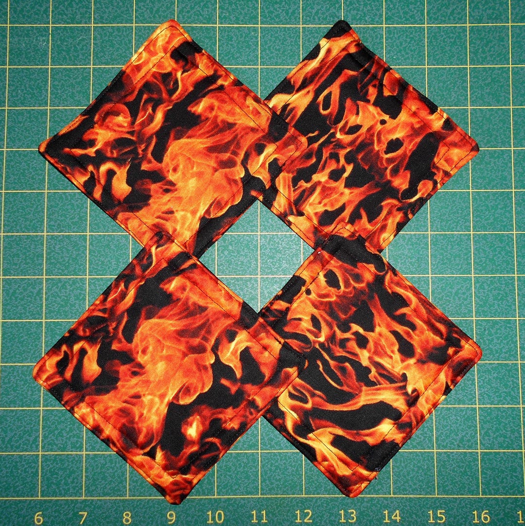Fabric Coasters/flames Fire Red Orange Yellow on Black/set of 4/approx ...