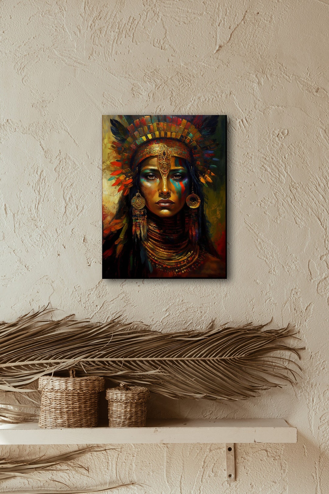 Woman Priestess Shaman Art, Canvas Painting, Native American Indian Art ...