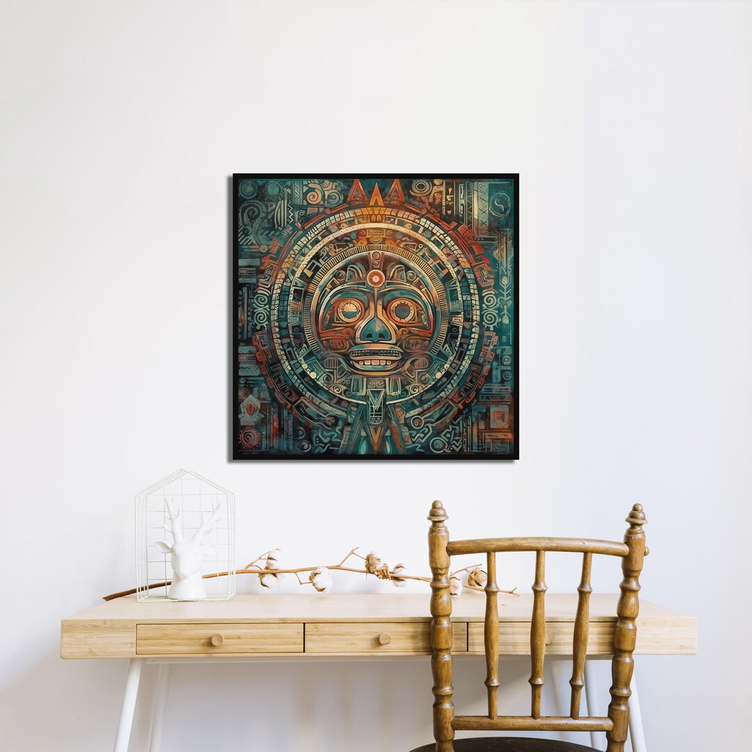 Ancient Amulet Canvas Print, Tribal Mask Wall Art, Aztec Totem Decor ...