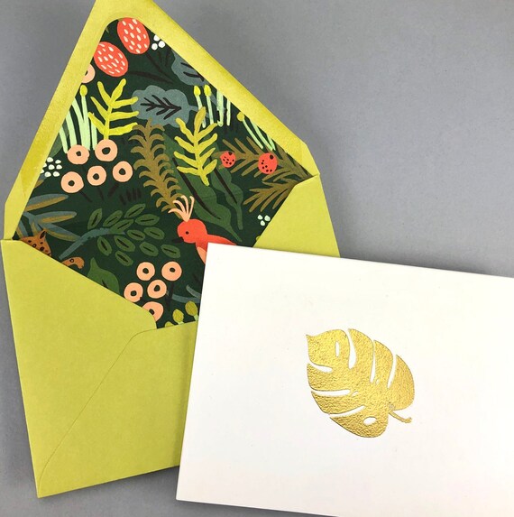 Tropical Lined Chartreuse Envelope With Select Your Own Gold | Etsy