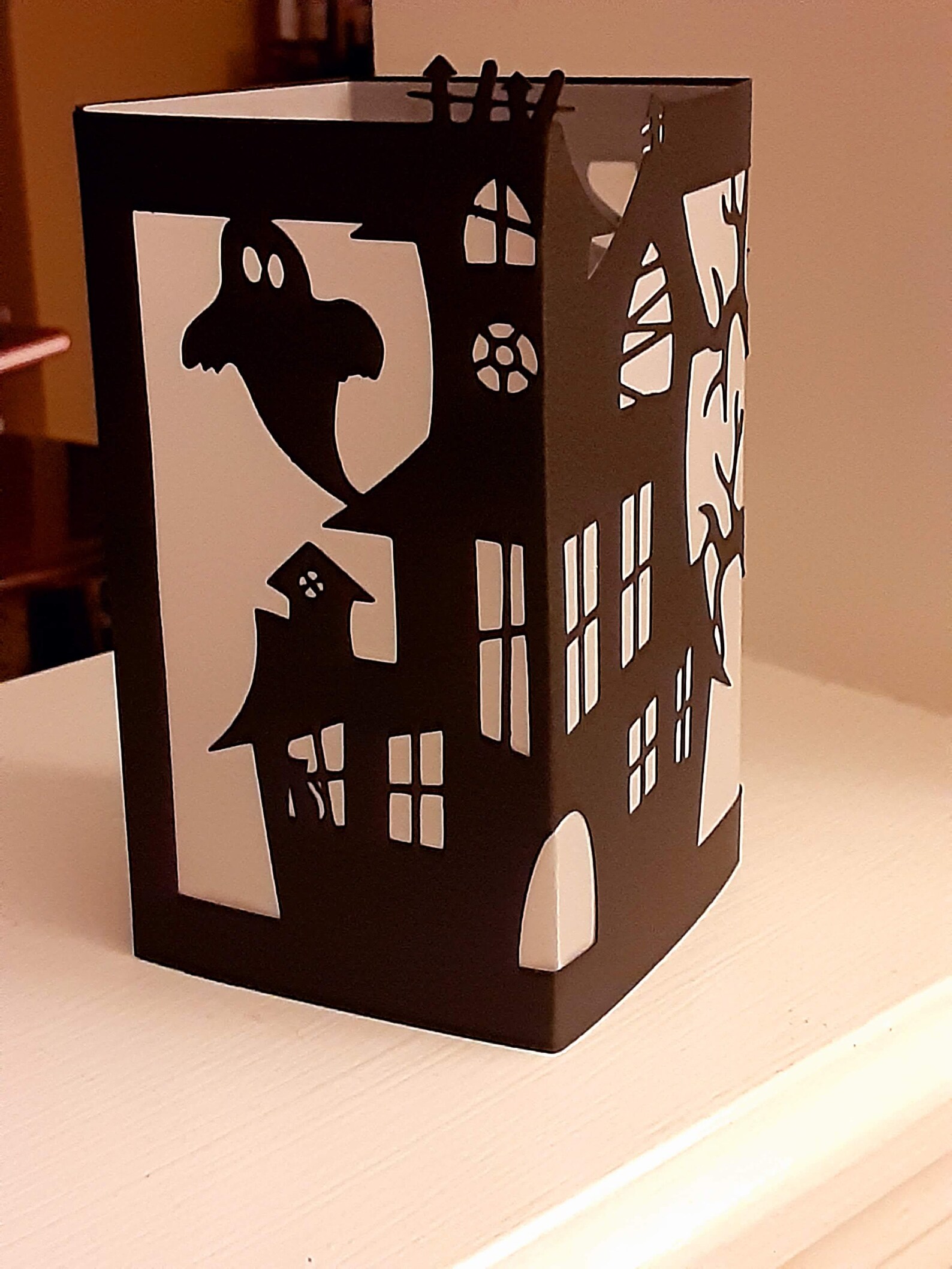 Halloween Haunted House Centerpiece Lantern SVG Template - Etsy