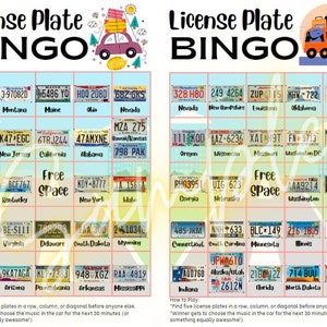 License Plate and Road-trip Bingo Boards Printable PDF - Etsy