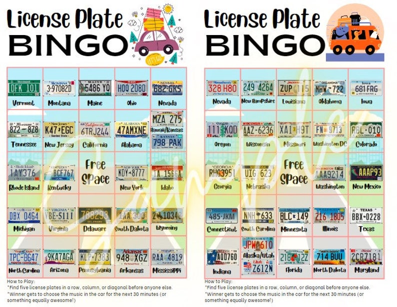 License Plate and Road-trip Bingo Boards Printable PDF - Etsy