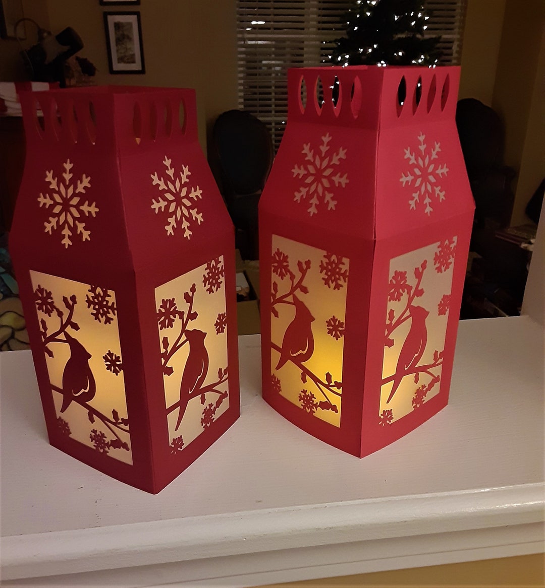 Winter Cardinal Lantern SVG Cricut Paper Template - Etsy