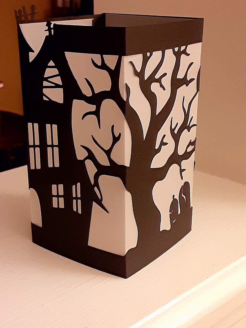 Halloween Haunted House Centerpiece Lantern SVG Template - Etsy