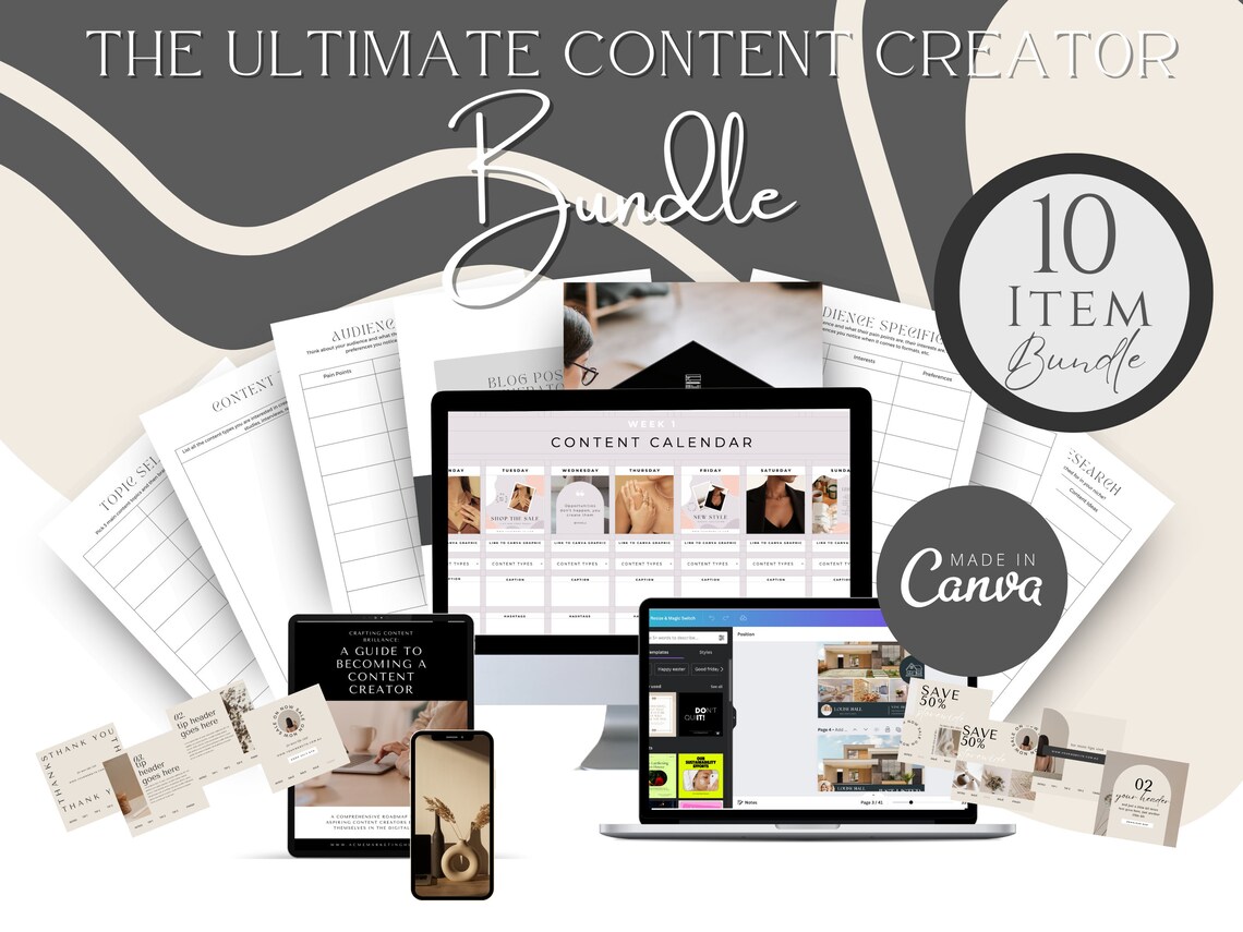 Content Creator Bundle | Social Media Templates, Calendar, Guide (canva ...