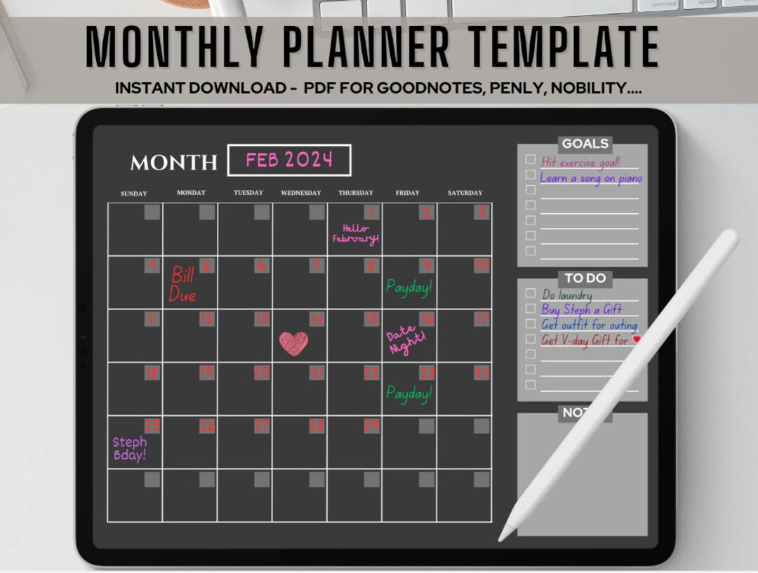 Undated Monthly Planner Template | Dark Mode Design | Goodnotes - Etsy