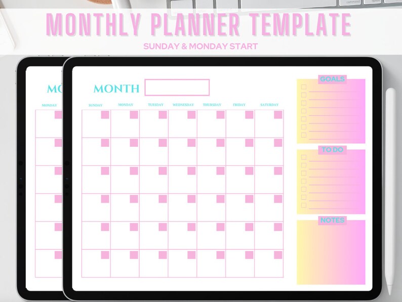Undated Monthly Planner Template | Pastel Mode Design | Monthly Planner ...