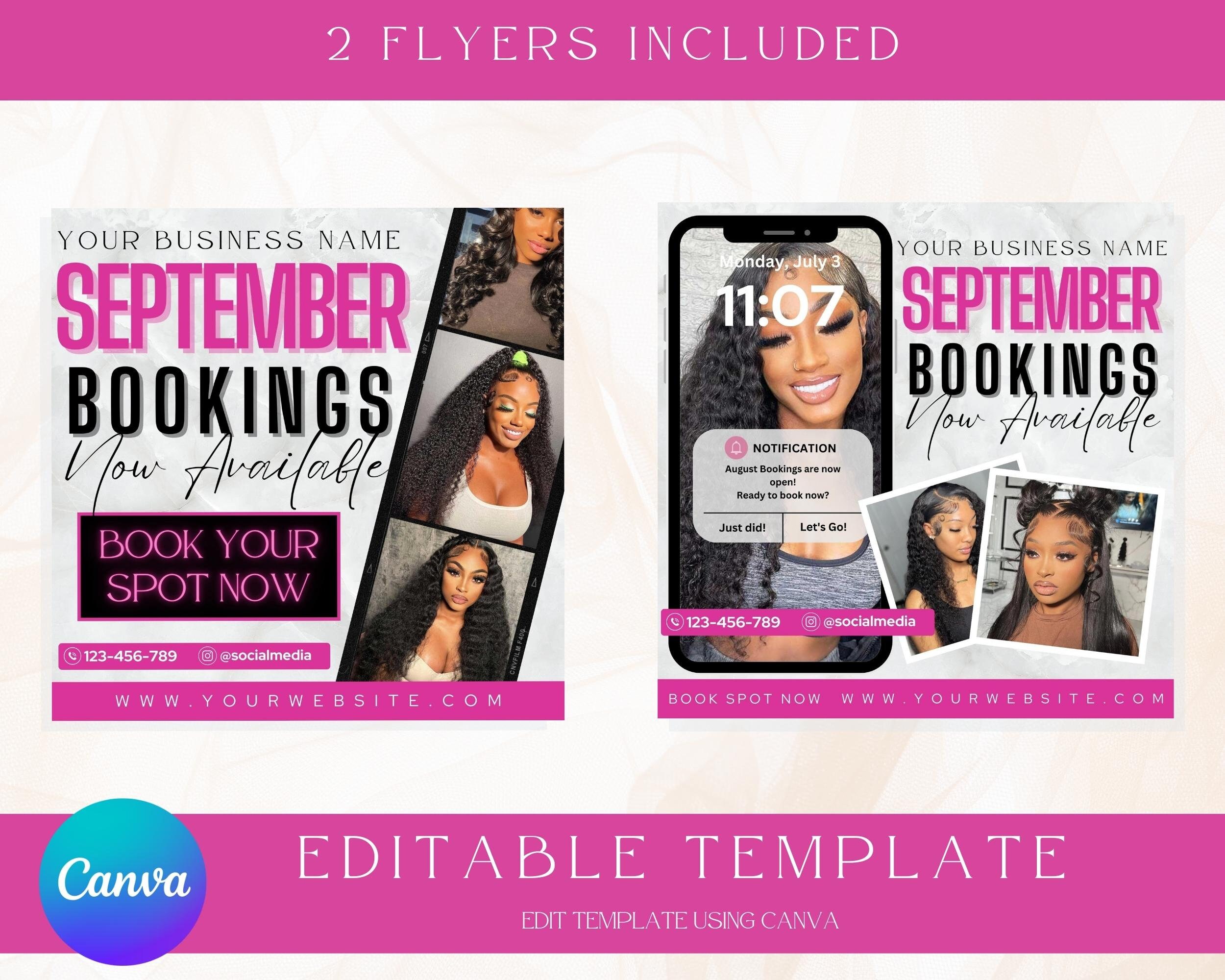September Booking Flyer Bundle | Salon Appointment Template (digital ...