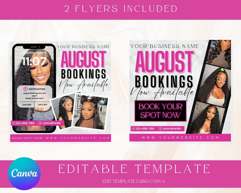 August Booking Flyer Bundle | Hair, Lash, Nail Appointments (DIY ...